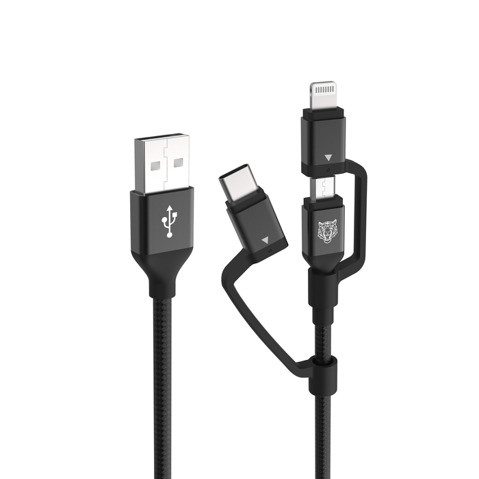 TIGER POWER LITE CABLE 3EN1 USB-A USB-C/LIGHTNING/MICRO-USB 1,2M NOIR ...